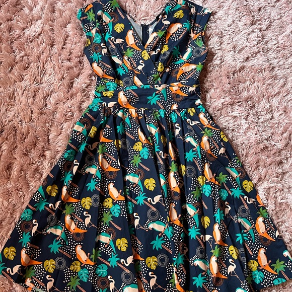 Retrolicious | Dresses | Retrolicious Greta Dress In Navy Tropical Bird ...